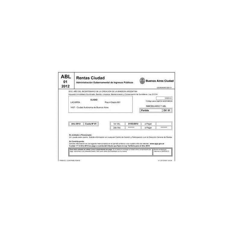 Boleta Administrativa De Palermo 2012 IMPRIMA LAS BOLETAS DE PAGO DEL